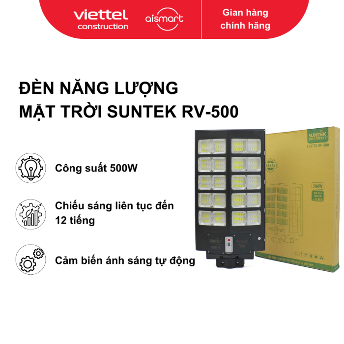 Bộ đèn đường gắn liền tấm pin năng lượng mặt trời công suất 500w. Model: RV-500, hiệu: Suntek