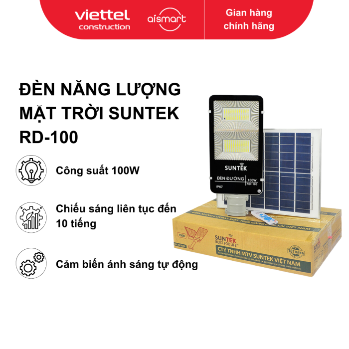 Bộ đèn đường năng lượng mặt trời công suất 100w. Model: RD-100, hiệu: Suntek