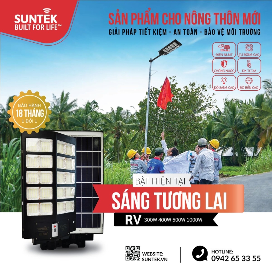 Bộ đèn đường gắn liền tấm pin năng lượng mặt trời công suất 500w. Model: RV-500, hiệu: Suntek